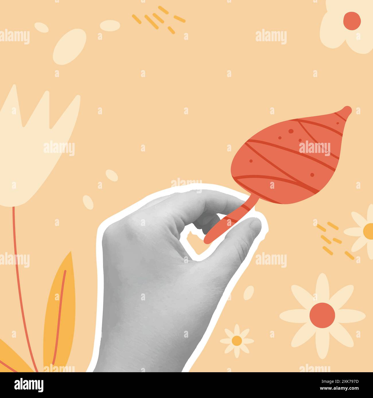 Autumn collage background. Hand holding fall leaf. Vector illustration ...