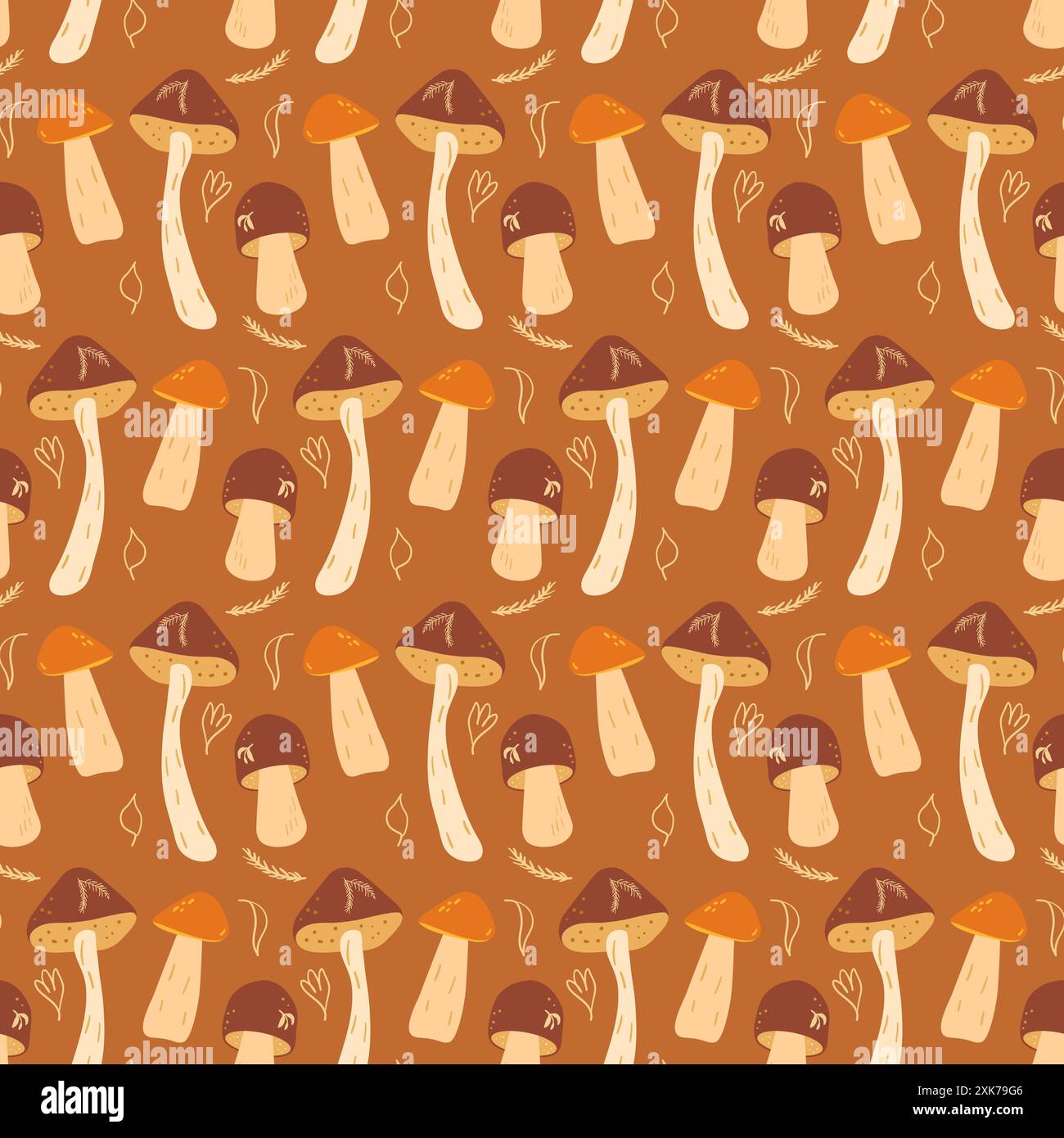 Mushrooms seamless pattern. Fungus endless background. Vector hand ...