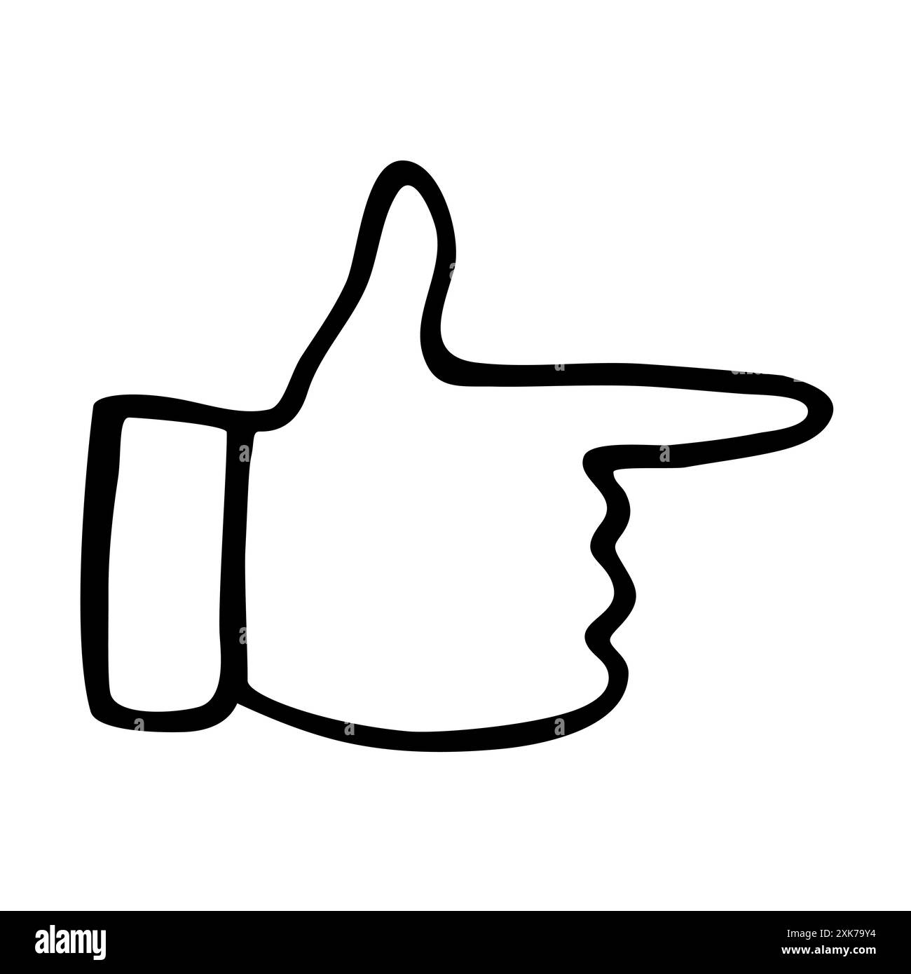 Doodle palm with finger pointing right. Hand drawn symbol in line art ...