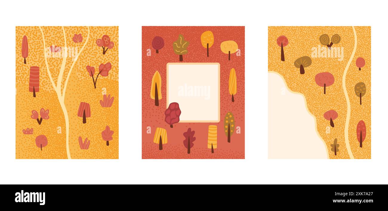 Autumn park background set with border. Template for banners of fall ...