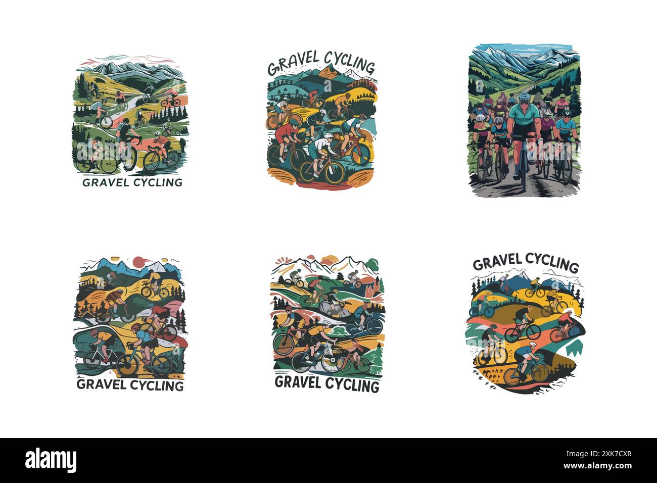 Vibrant Adventures in Gravel Cycling T-Shirt designs set Stock Vector ...
