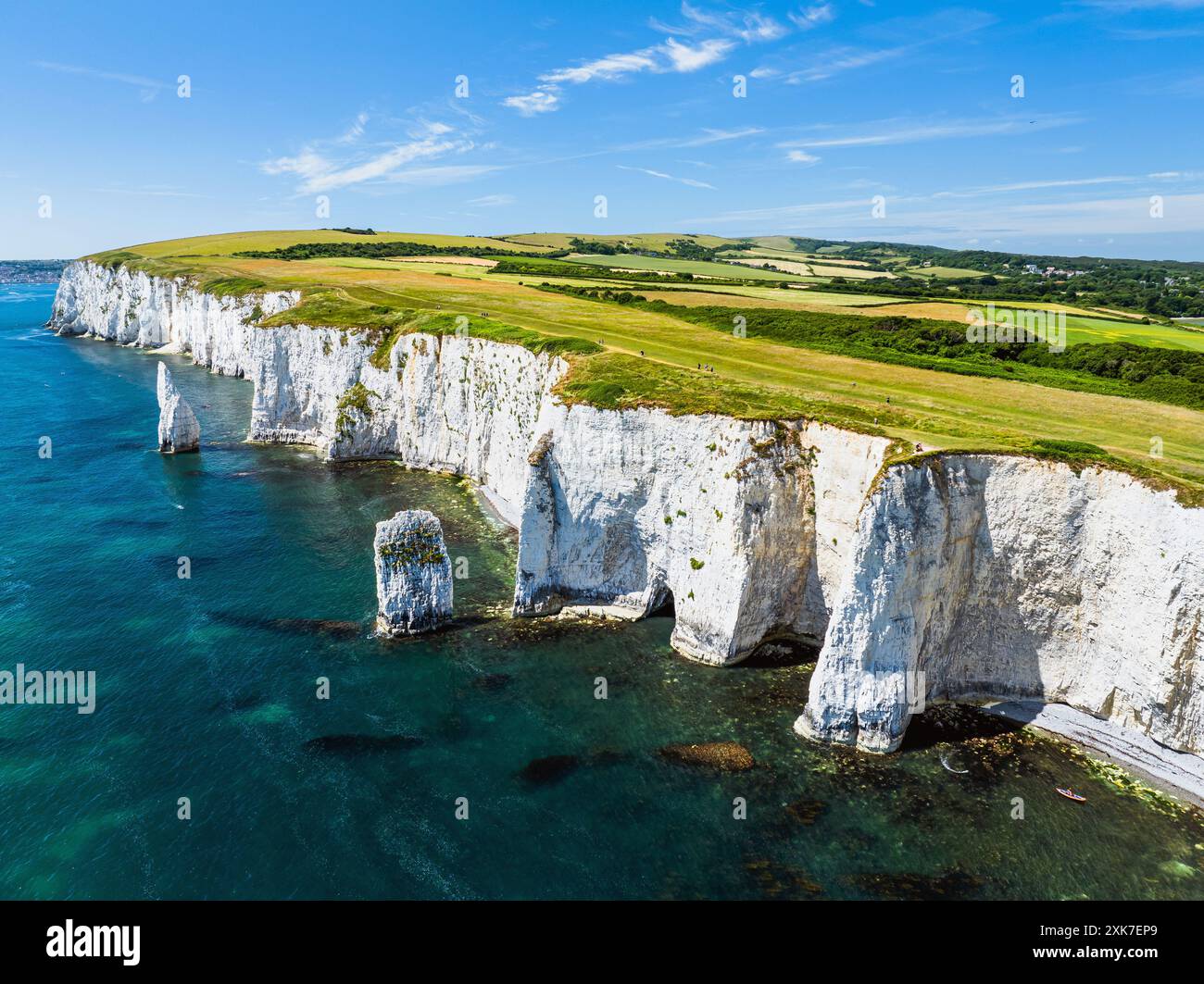 White Cliffs of Old Harry Rocks Jurassic Coast from a drone, Dorset ...