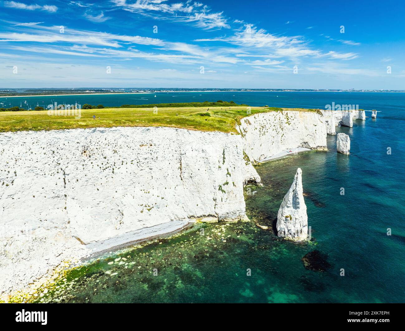 White Cliffs of Old Harry Rocks Jurassic Coast from a drone, Dorset ...