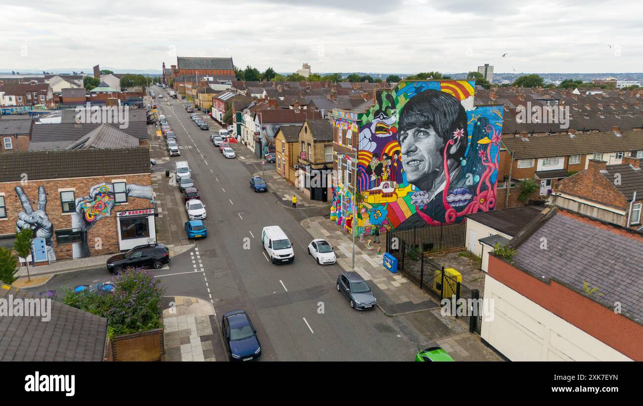 Ringo Starr's Childhood Home 10 Admiral Grove, Liverpool with a mural of himself on the Empress ...