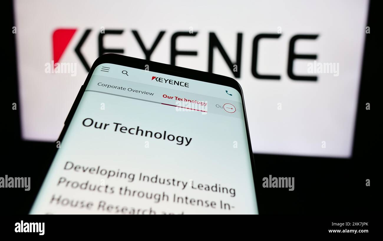 Mobile phone with website of Japanese electronics company Keyence ...