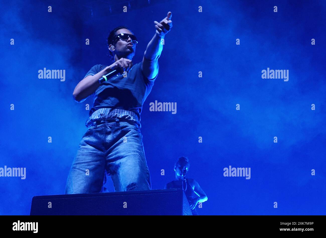 Italian-aegyptian singer Mahmood performing on stage during his summer ...