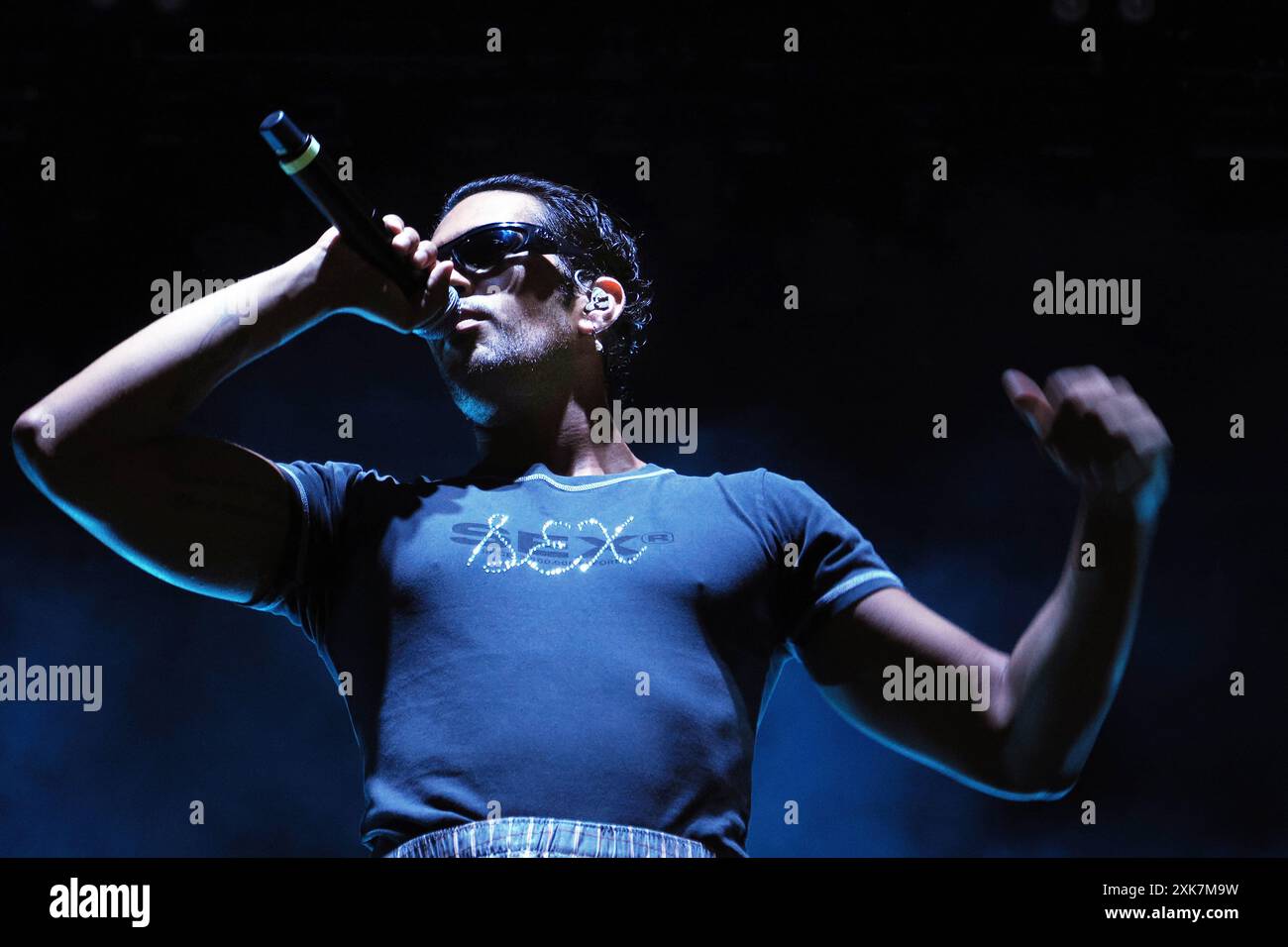 Italian-aegyptian singer Mahmood performing on stage during his summer ...