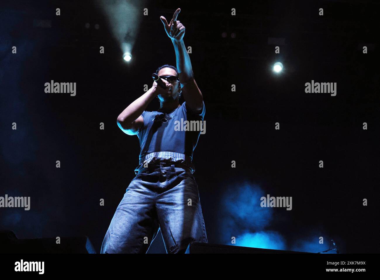 Italian-aegyptian singer Mahmood performing on stage during his summer ...