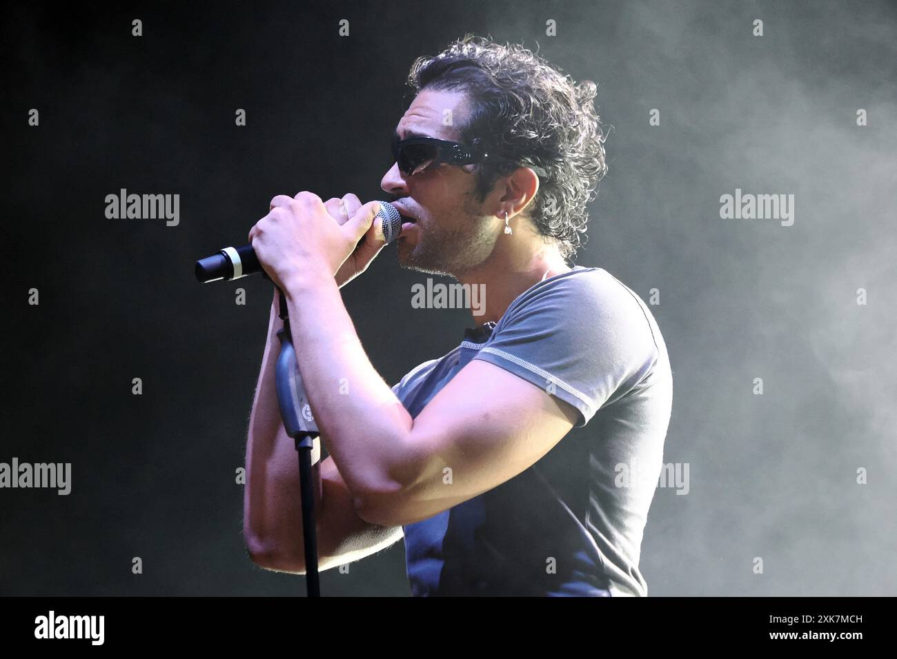 Italian-aegyptian singer Mahmood performing on stage during his summer ...