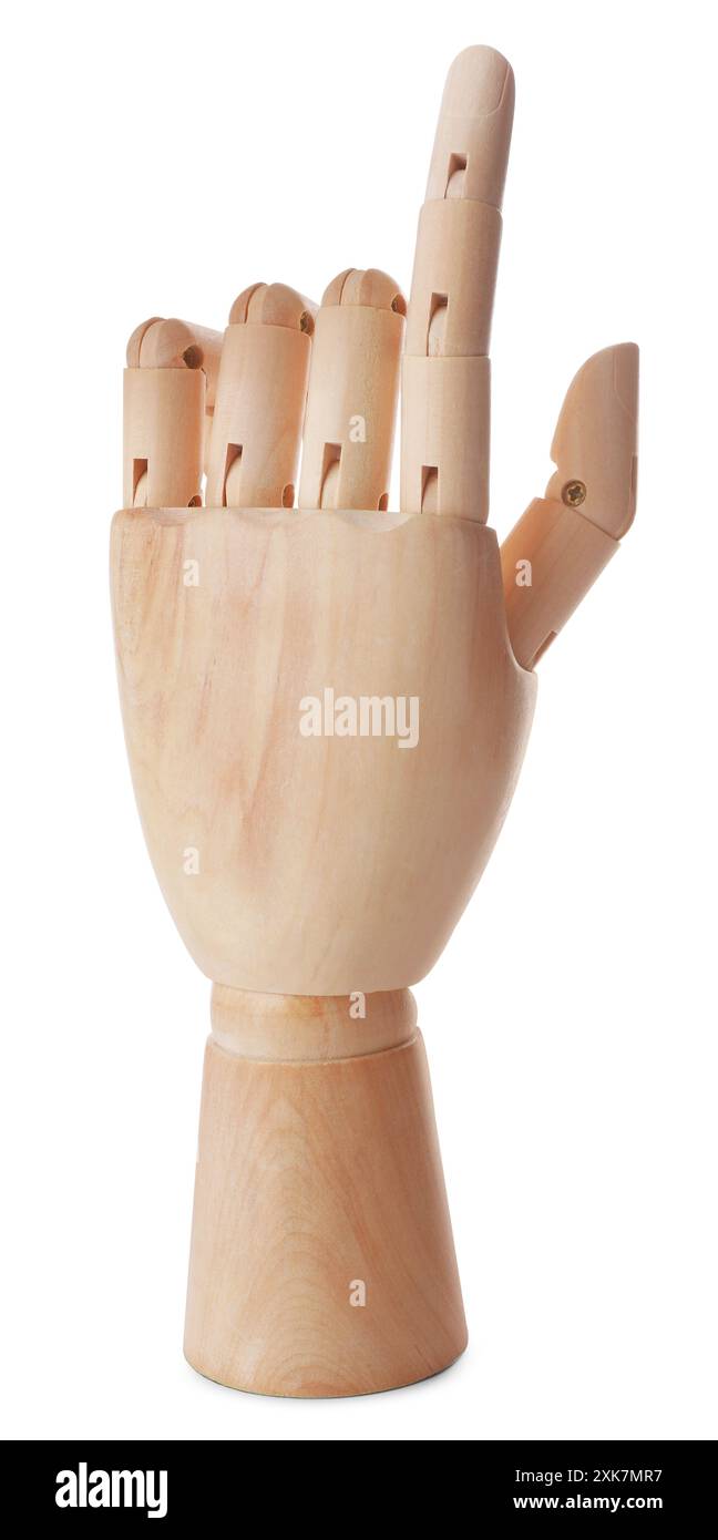 Wooden hand model on white background. Mannequin part Stock Photo - Alamy