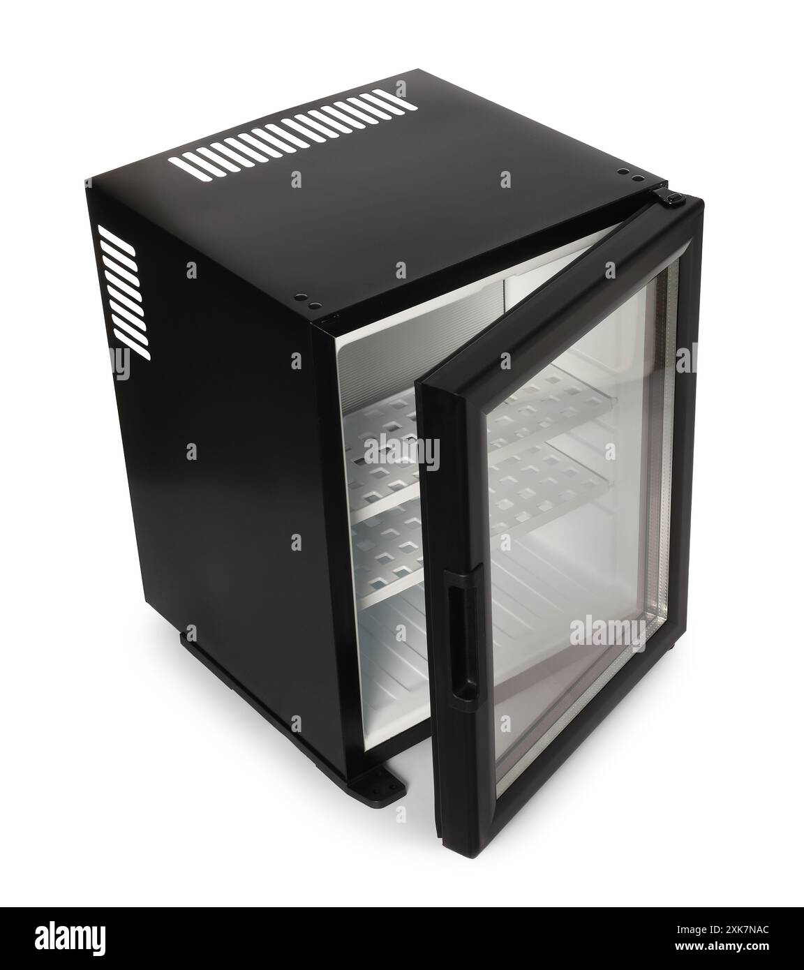 Empty modern mini refrigerator isolated on white Stock Photo - Alamy