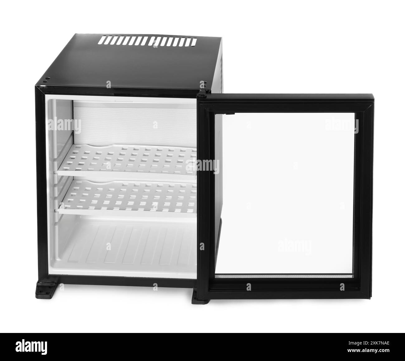 Empty modern mini refrigerator isolated on white Stock Photo - Alamy