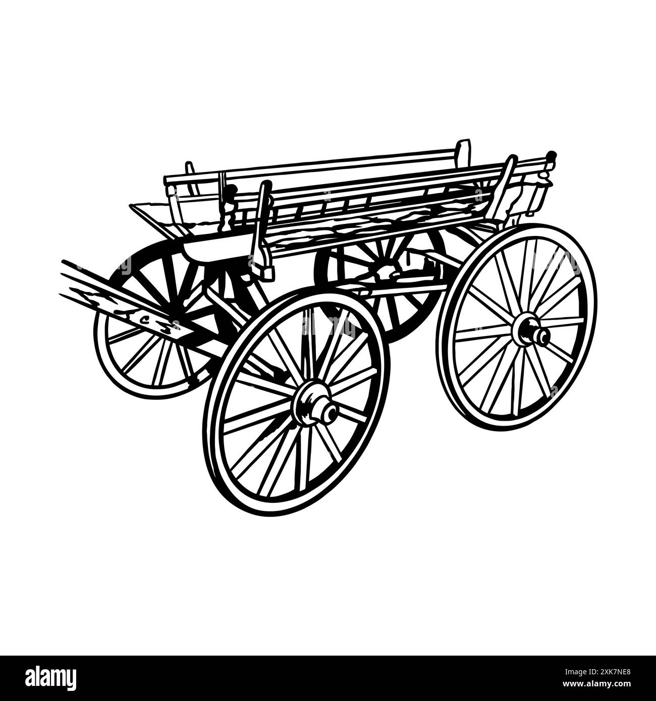 Wooden carriage. Antique cart for harvesting olives. Hand drawn vector ...