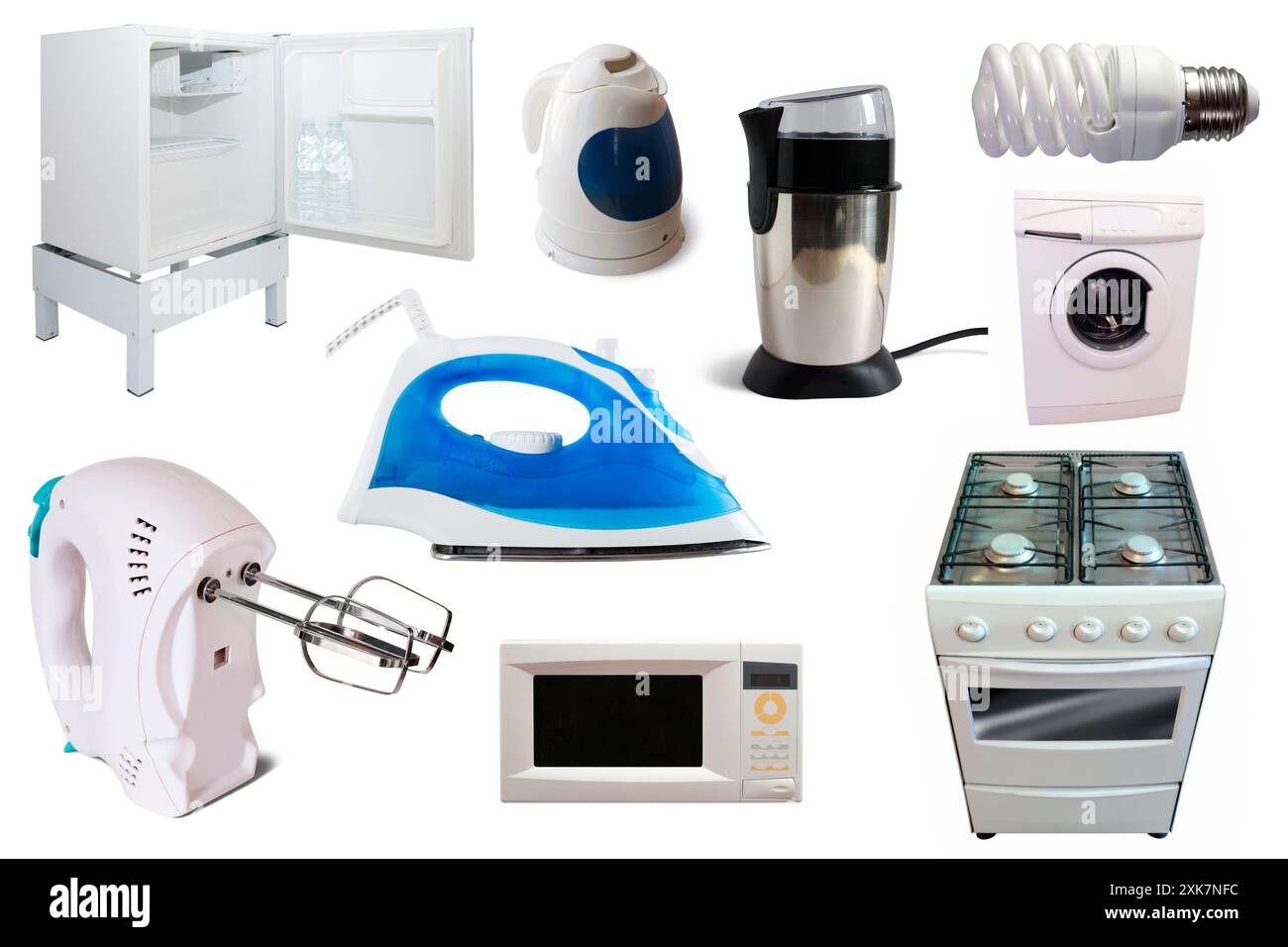 Assortment of household appliances isolated on white background Stock ...