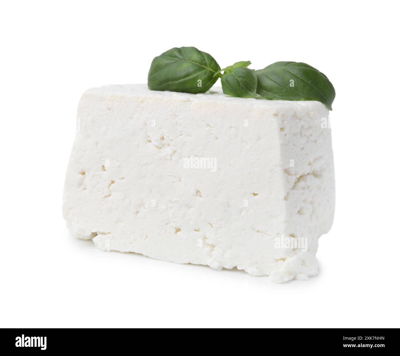 Fresh ricotta (cream cheese) and basil isolated on white Stock Photo ...