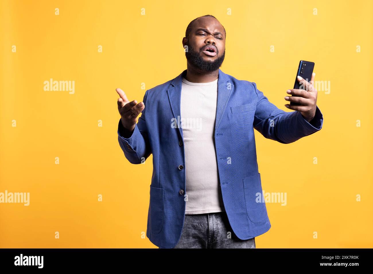 Angry man fighting with friends over debacle during teleconference ...