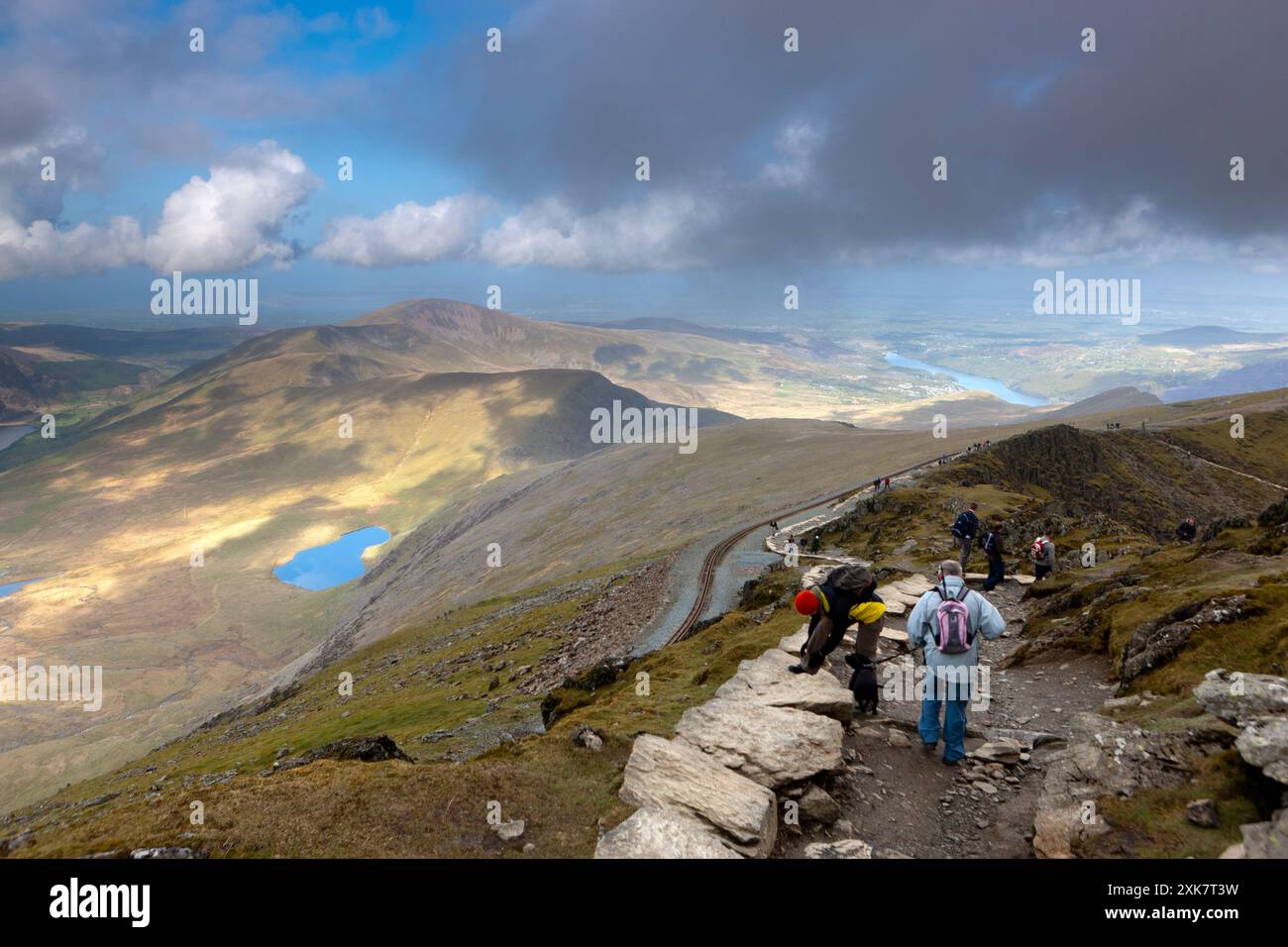 People walking along the Llanberis Path one of the routes up Snowdon ...