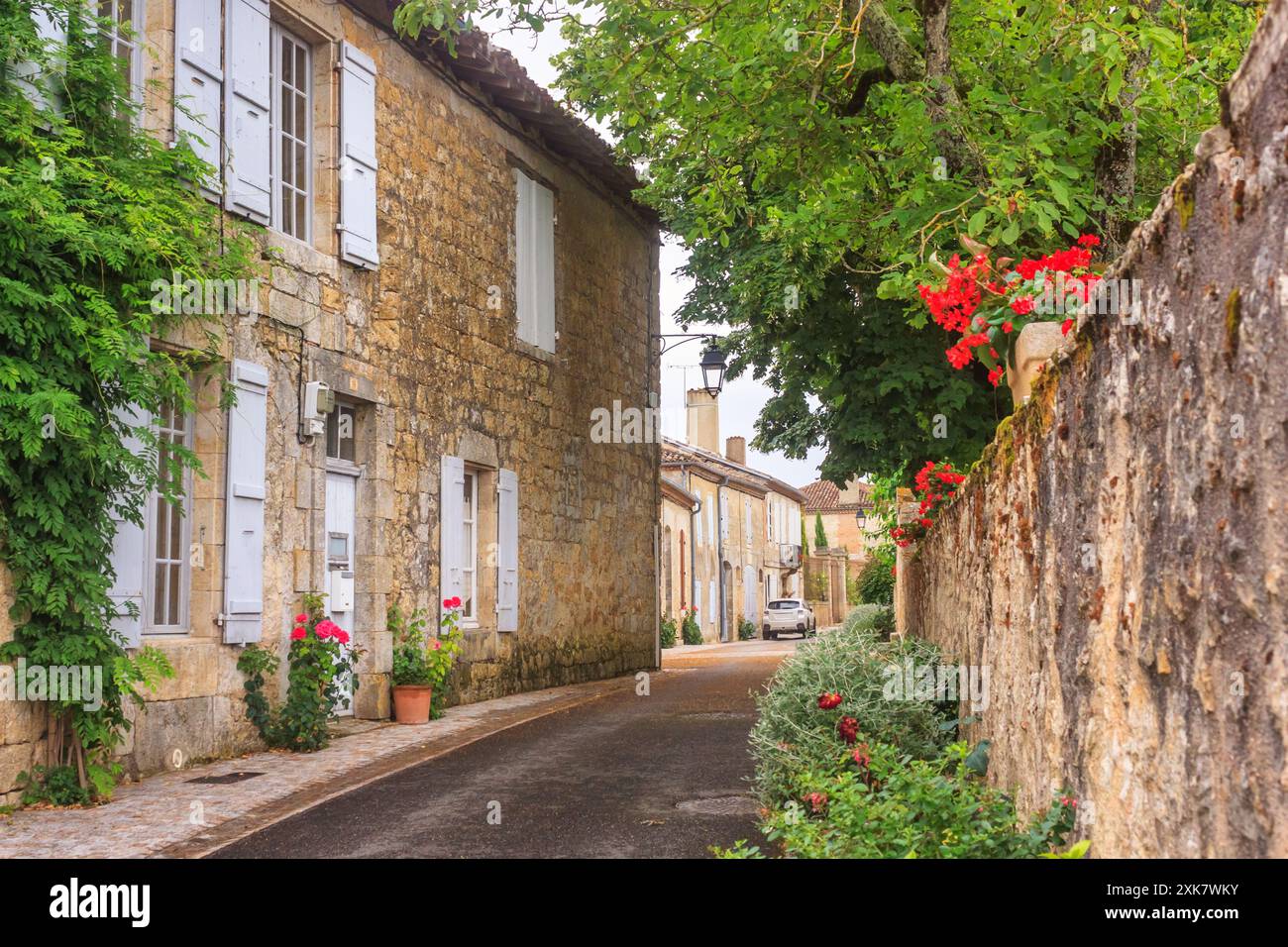 Summer city landscape - view of a medieval street in a provincial ...