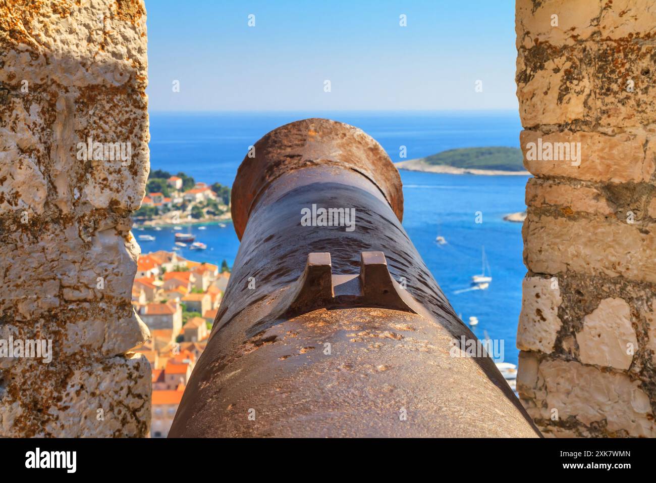 Coastal summer landscape - top view of the City Harbour of the town of ...