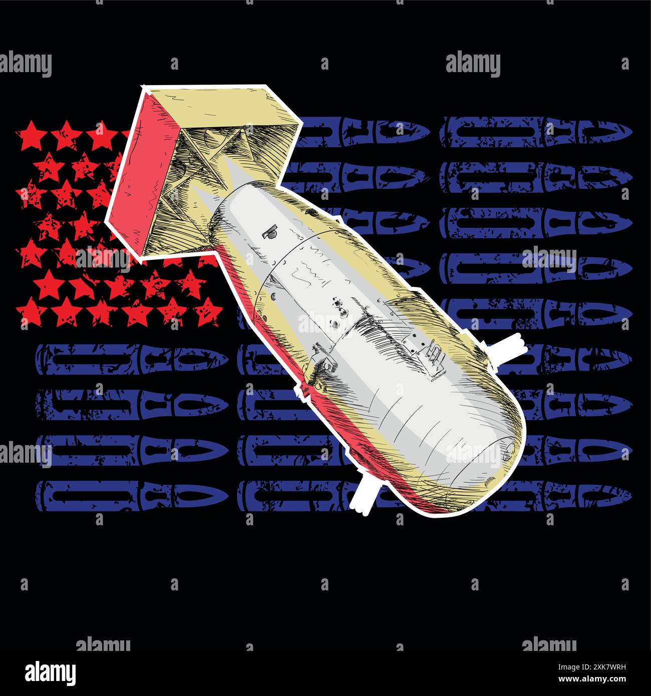 T-shirt design of an atomic bomb next to a US flag made up of ...