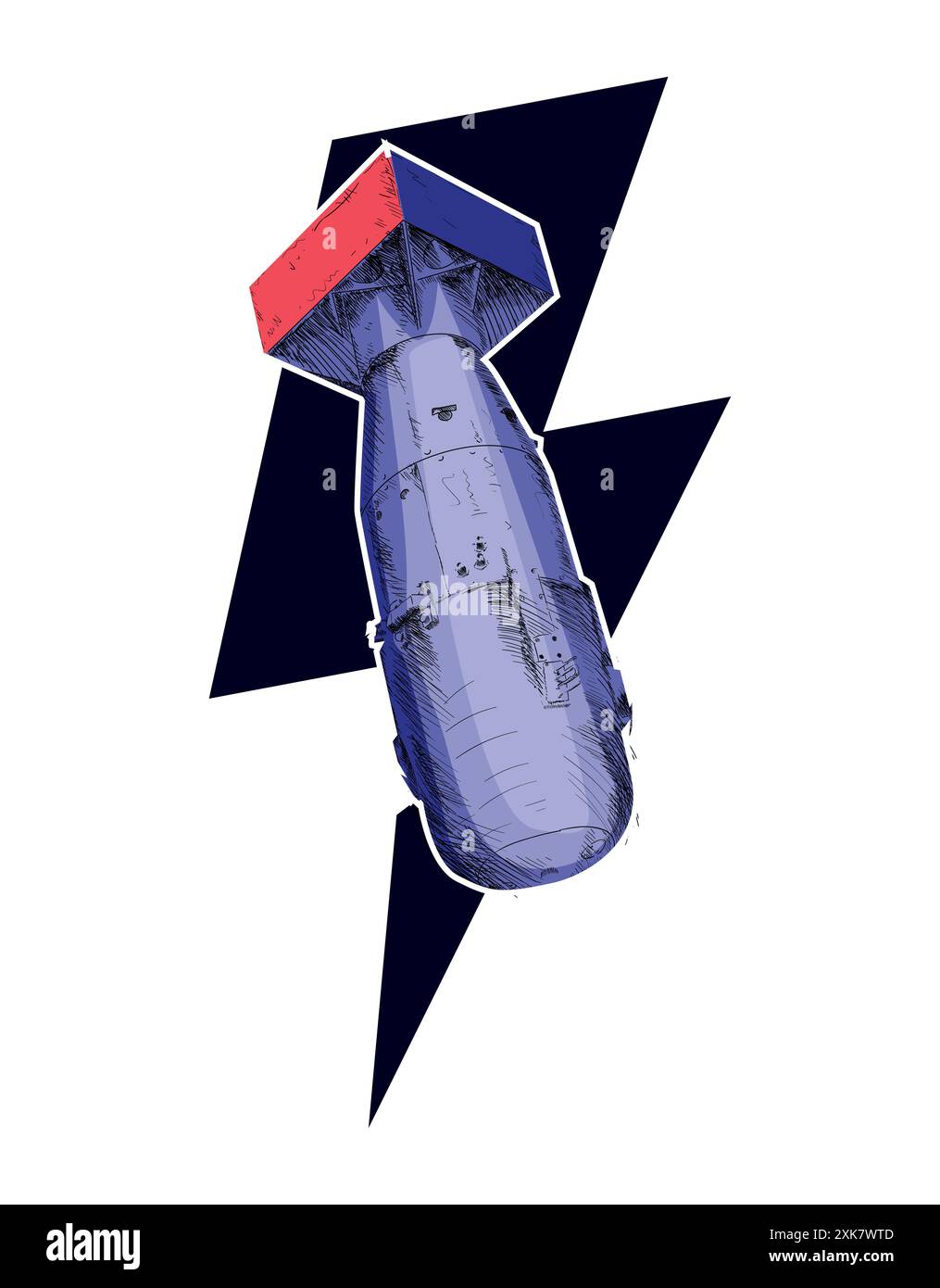 T-shirt design of an atomic bomb next to the thunder symbol on a white ...