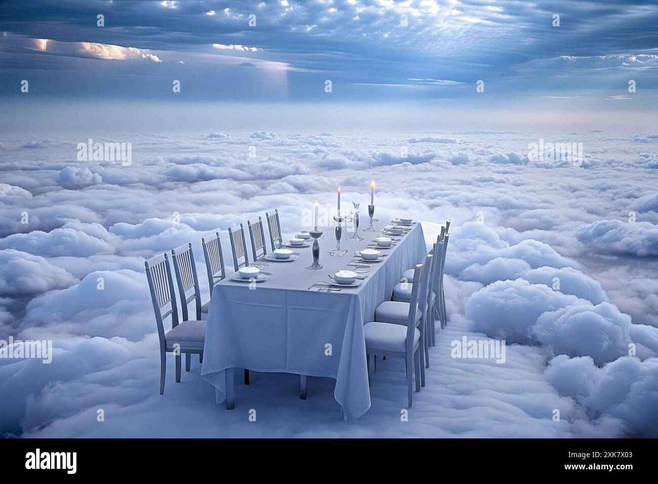 Ethereal Dining Surreal Table Set for a Banquet in the Sky Stock Photo ...