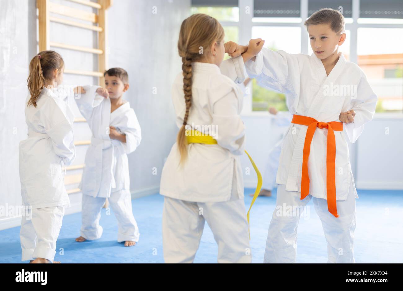 Karate students engage in sparring Stock Photo - Alamy