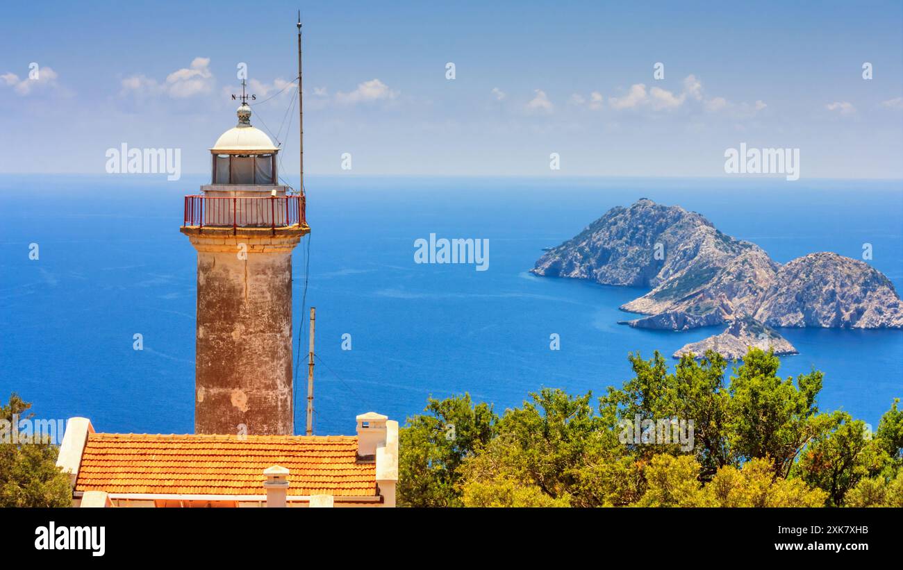 Coastal summer landscape - view of the lighthouse on the Cape Gelidonya ...