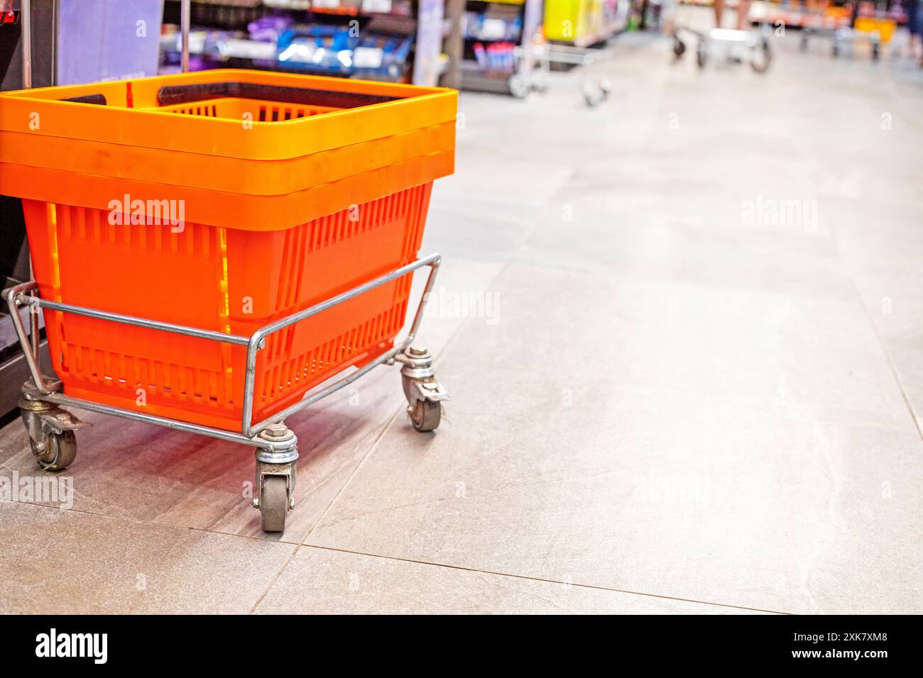 grocery cart near the self-service checkout in a supermarket Stock ...