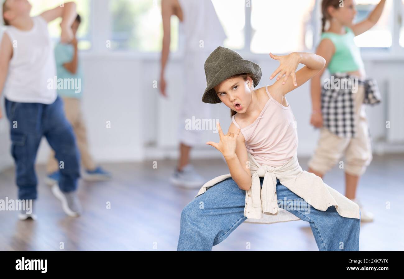 Tween girl mastering krump dance in children dance studio Stock Photo ...