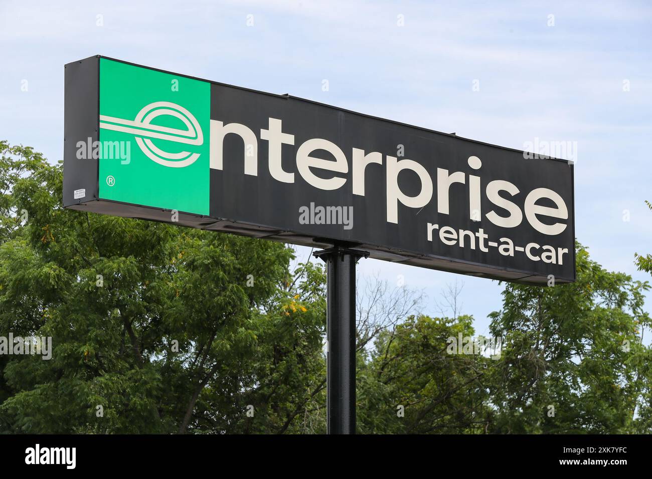 The logo for Enterprise Rent-a-Car is displayed on a sign at one of its ...