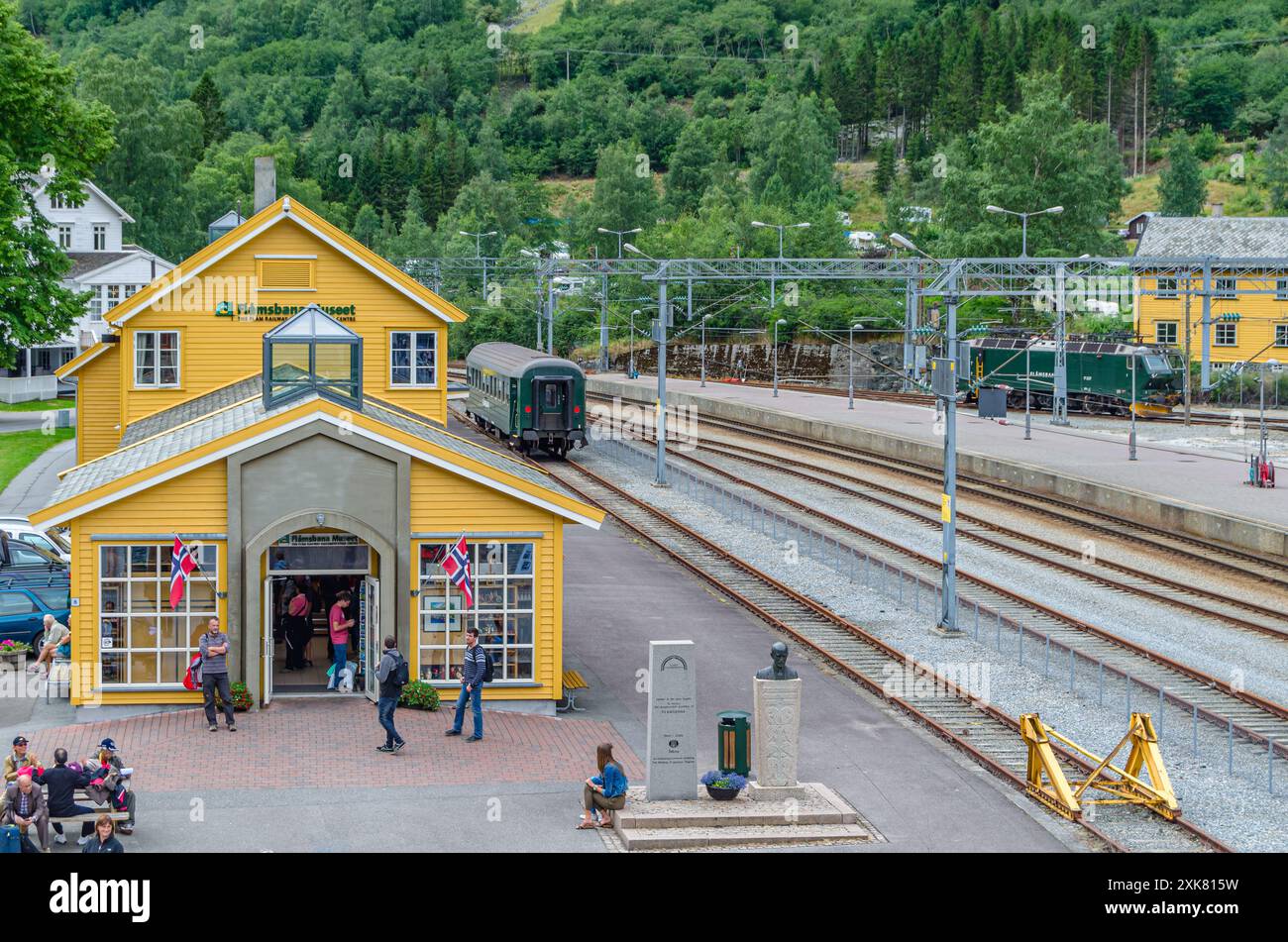 FLAM, NORWAY - JULY 16, 2014: Flam train station and Flam Railway ...