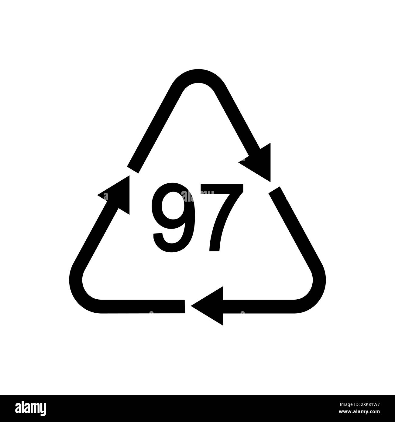 Glass or tinplate recycling sign. Number 97 in triangular shape with arrows. Reusable icon ...