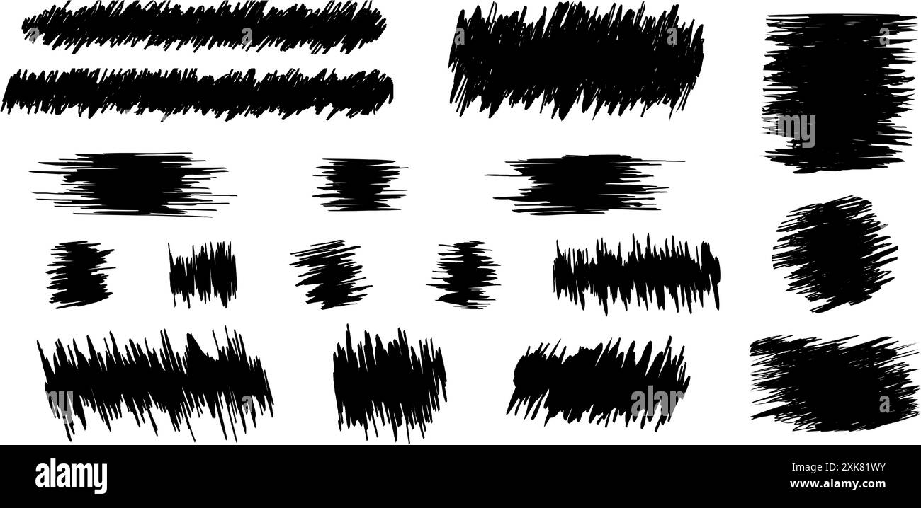 Black ripped grunge textures. Hand drawn smears. Marker, pencil, pen or ...