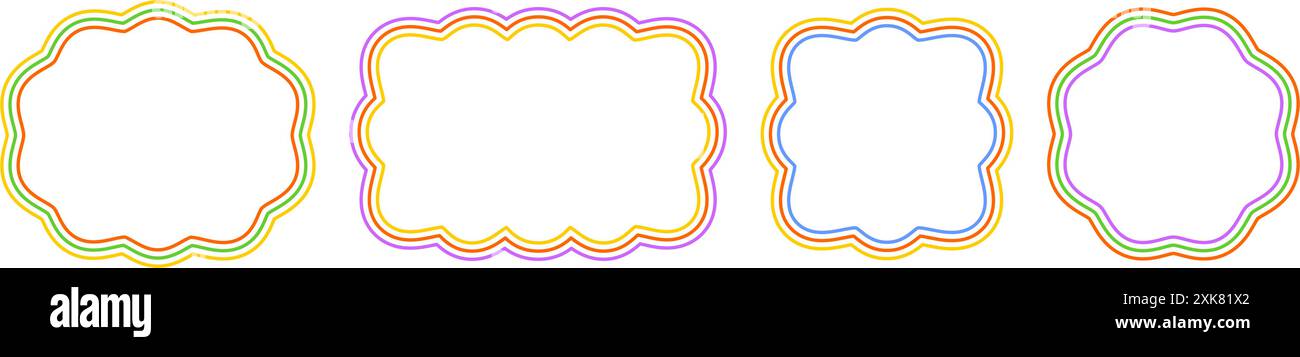 Set of colorful oval, rectangle, square and circle shapes with wavy edges. Simple geometric ...
