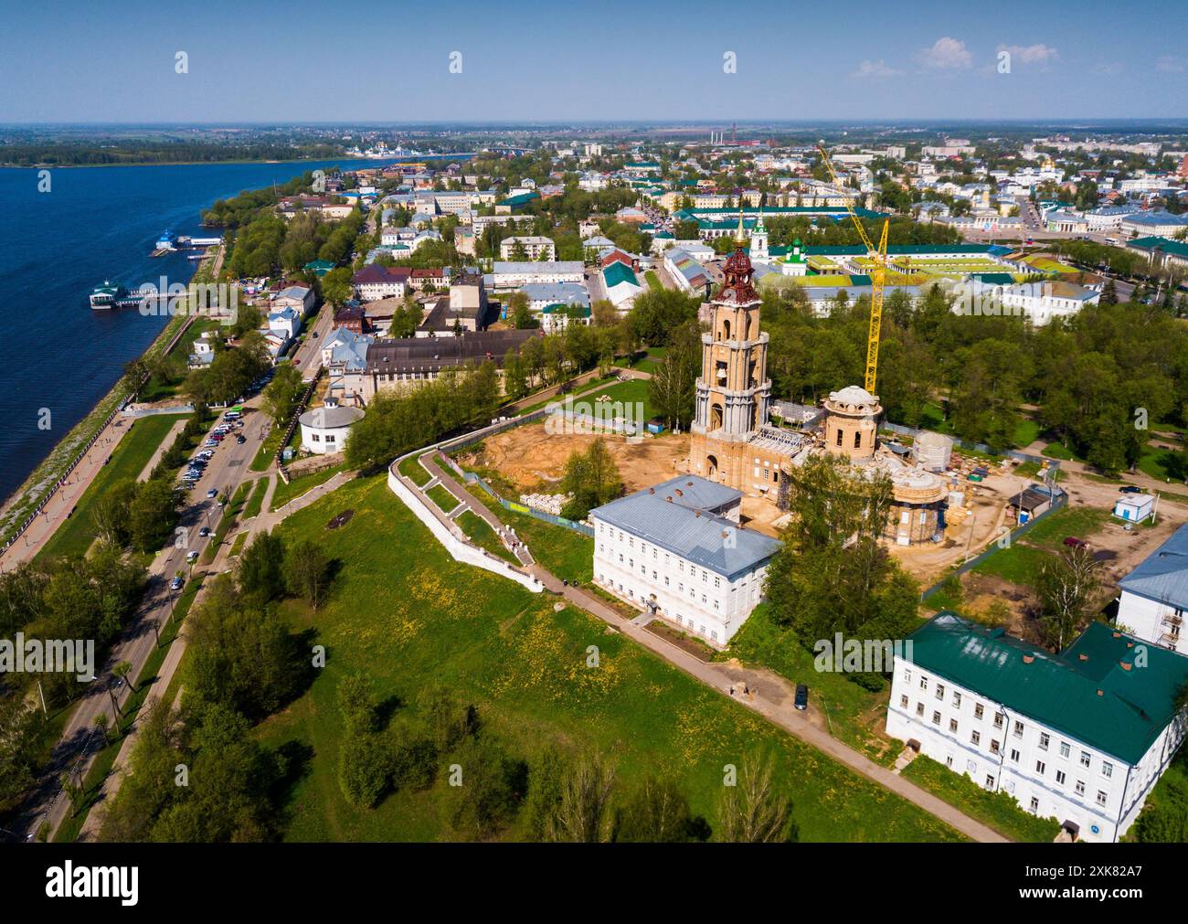 Aerial view of Kostroma with Kremlin Complex during reconstruction ...