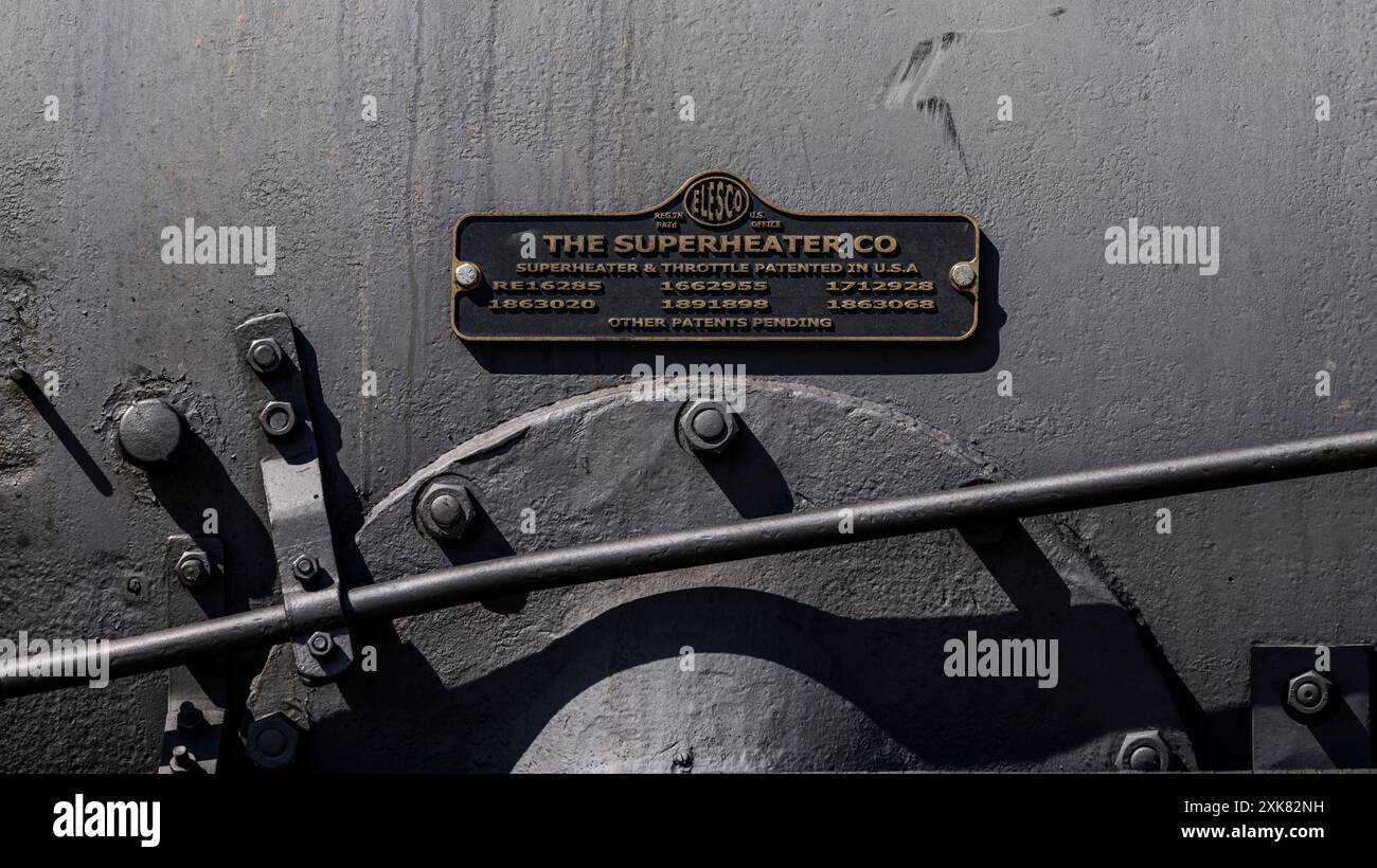 A Superheater Company builder's plate on Union Pacific steam locomotive ...