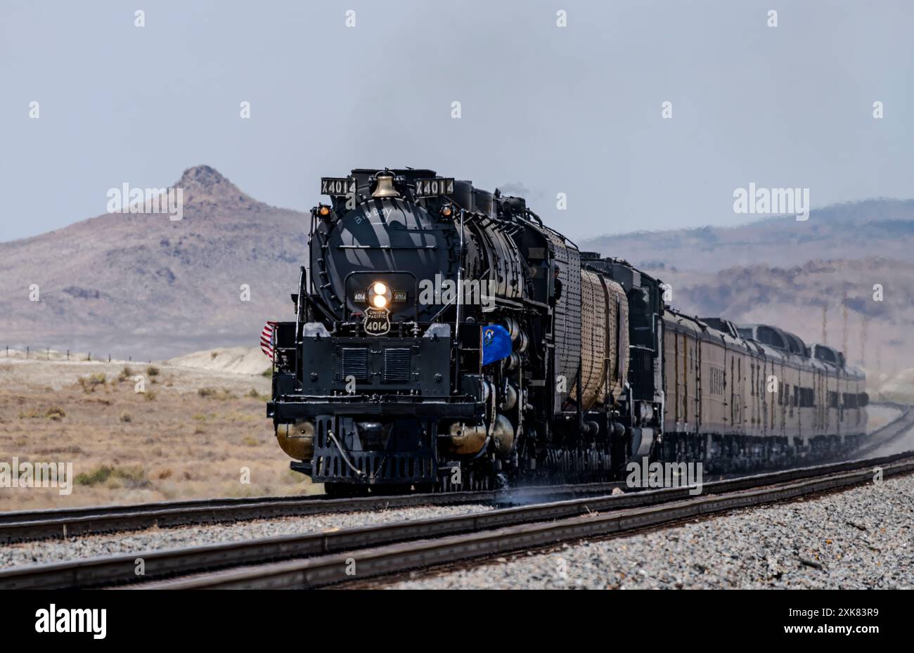 Union Pacific steam locomotive 4014 eastbound at Lucin Utah Stock Photo ...