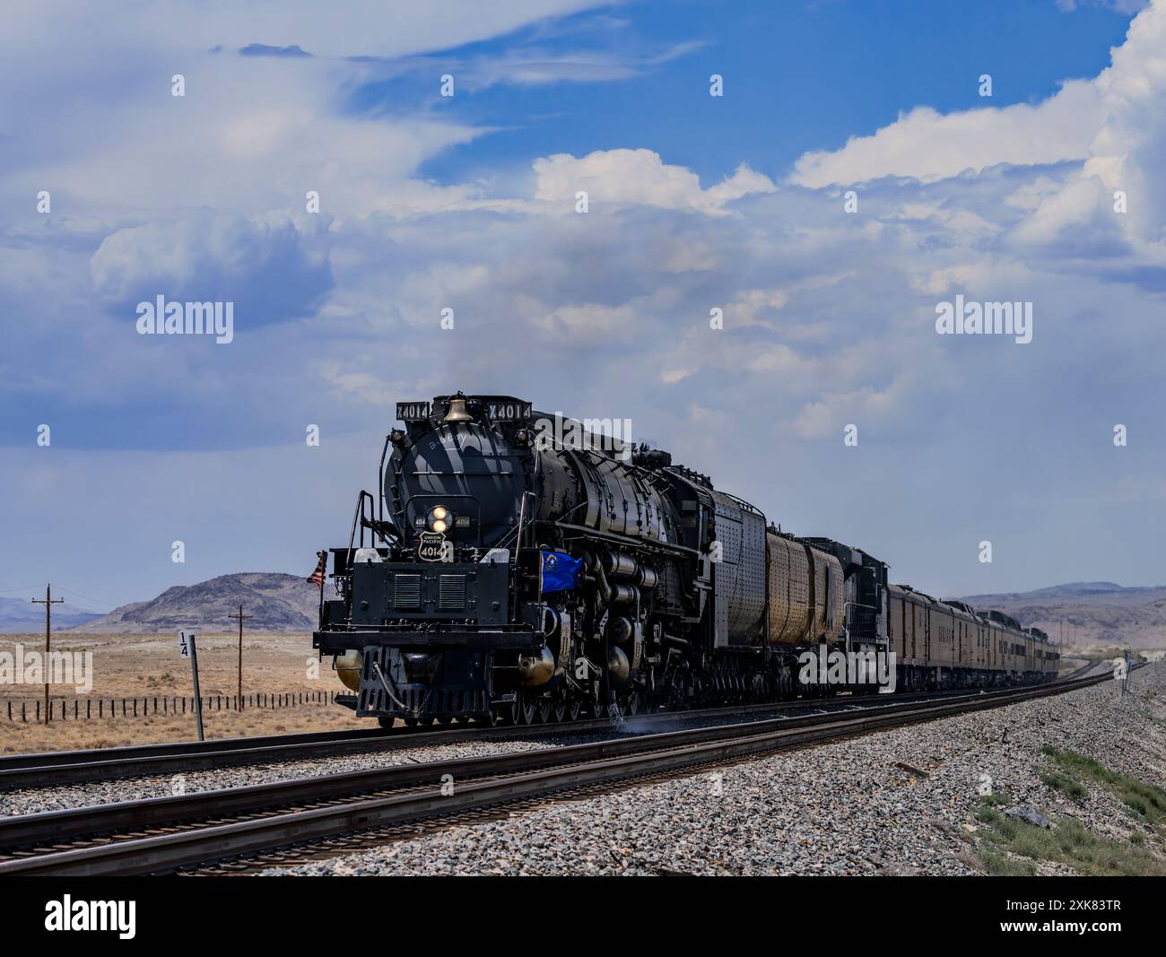Union Pacific steam locomotive 4014 eastbound at Lucin Utah Stock Photo ...