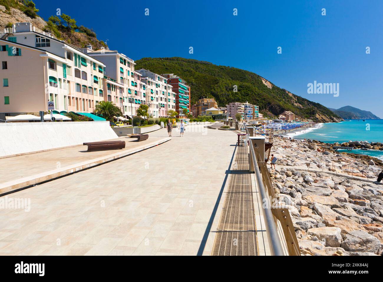 Sunbathers on the beach at Deiva Marina, Province of La Spezia, Cinque ...