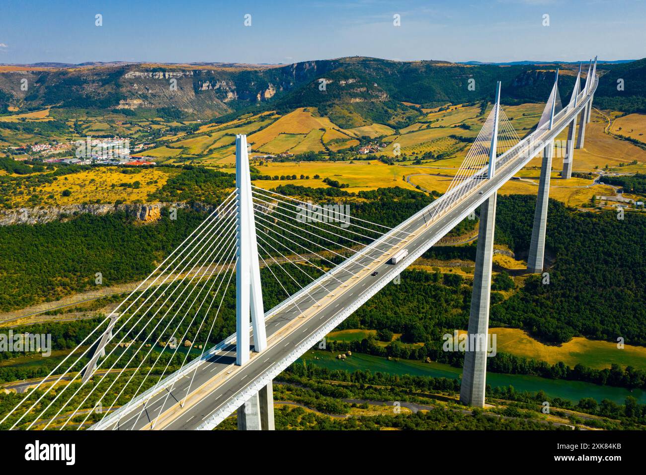 Aerial view of multispan cable stayed Millau Viaduct, France Stock ...