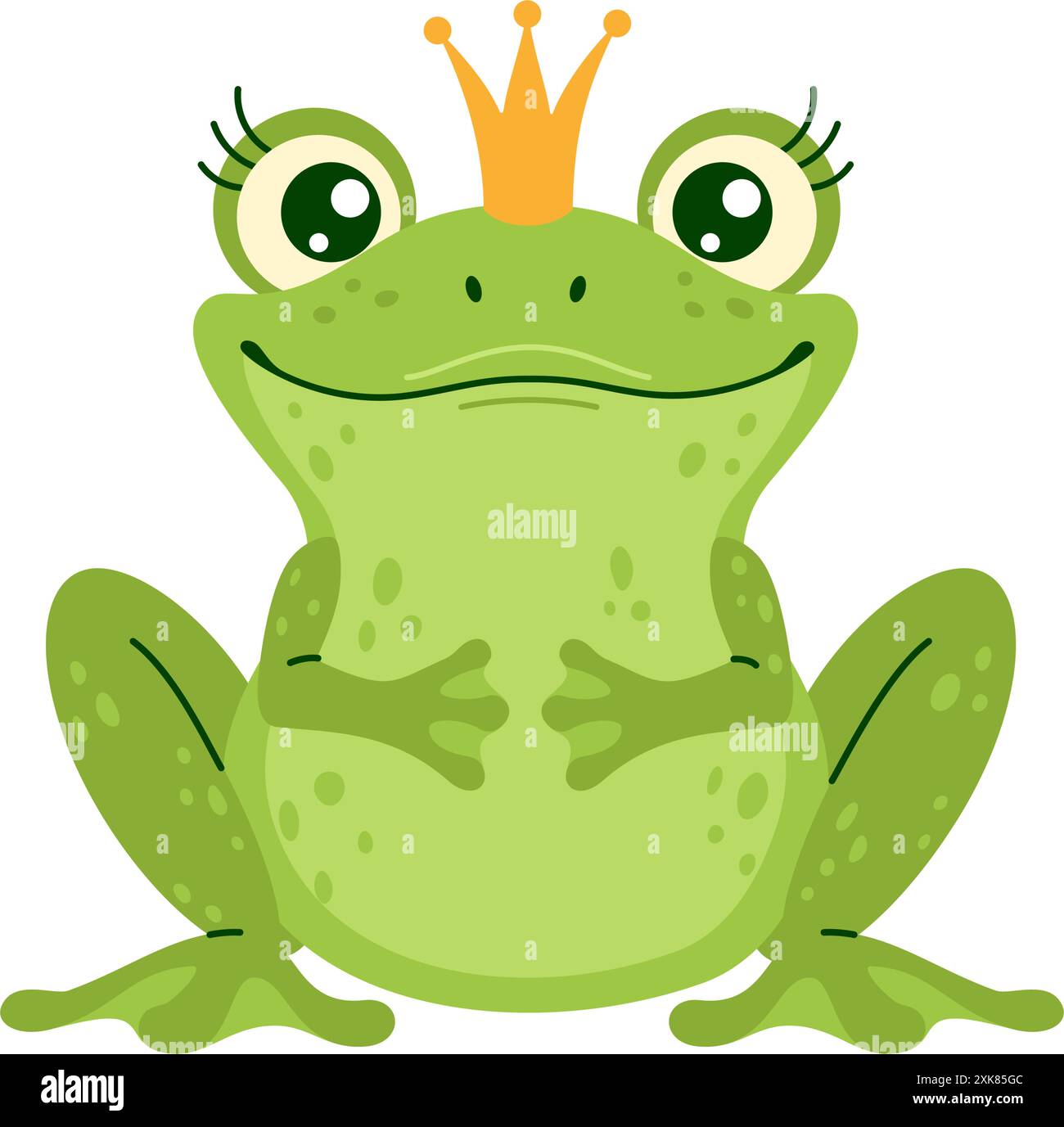 Illustration of a green Frog Prince wearing a golden crown, sitting and ...