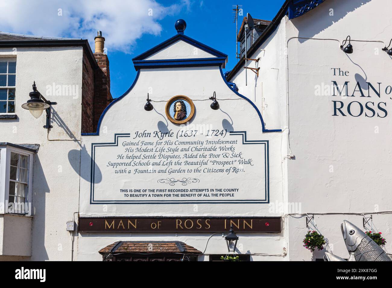 Sign above the Man of Ross Inn in Ross-on-Wye, Herefoirdshire, with ...