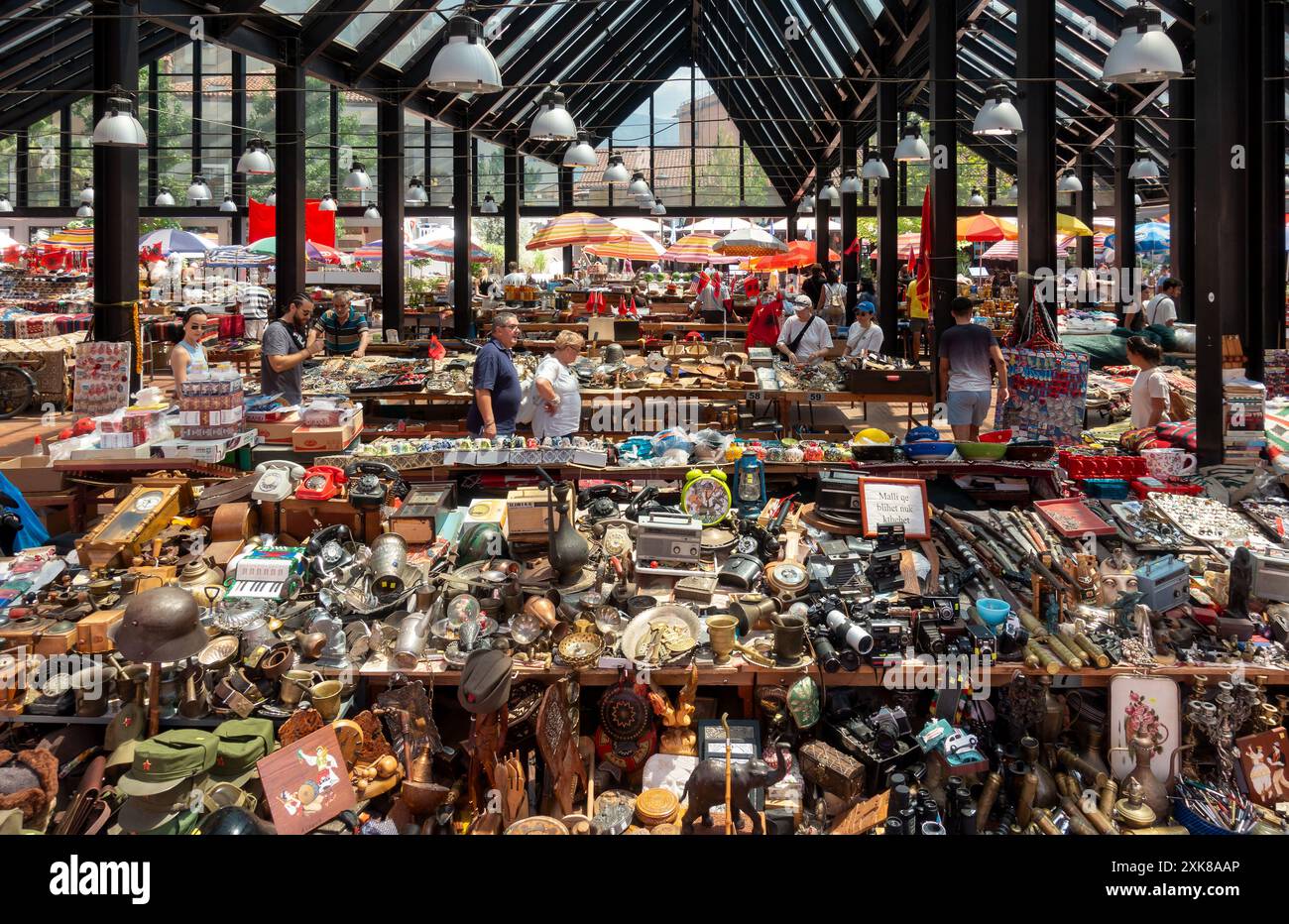New Bazaar, Tirana. Pazari i Ri Bazar Market interior with visitors ...