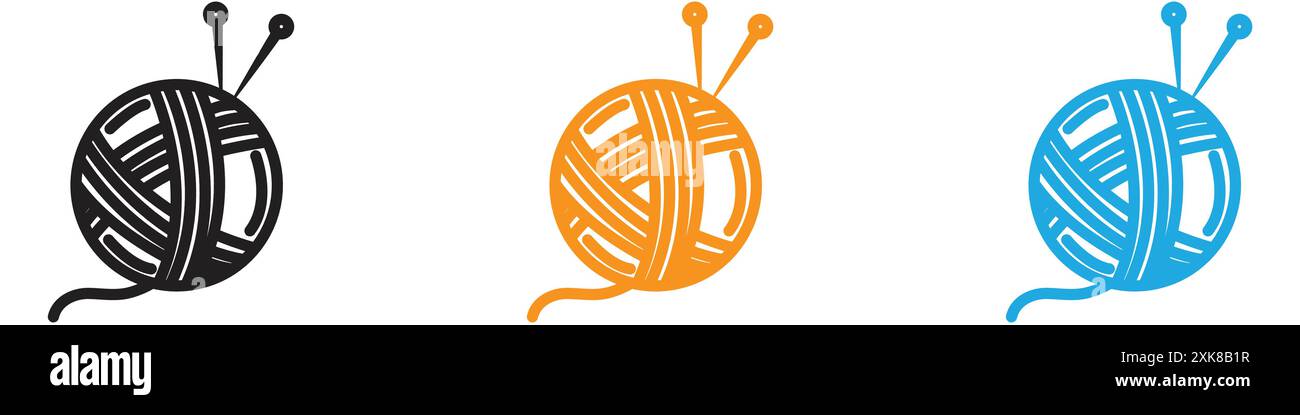 Knit yarn with needle icon vector logo set collection or bundle pack ...