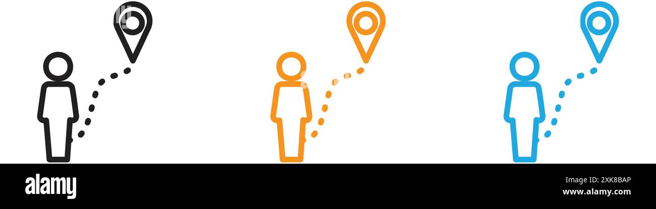 Man going to destination icon vector logo set collection or bundle pack ...