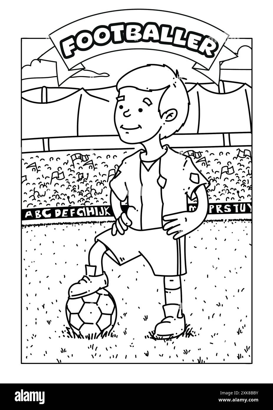Single-line black-and-white coloring worksheet of a soccer player in ...