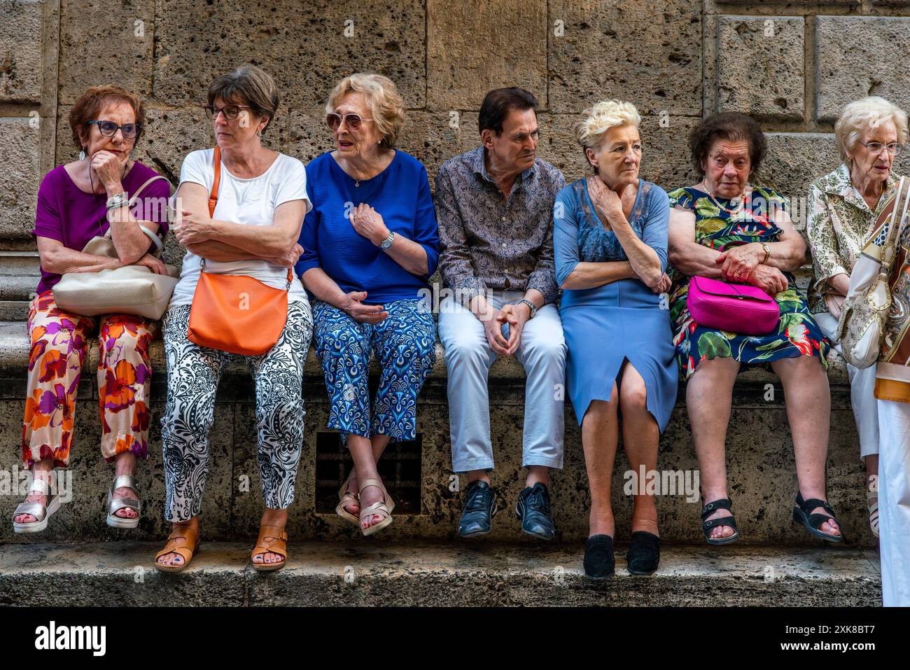Senior Sienese People Sitting On A Wall Watch The Passing Contradas and ...