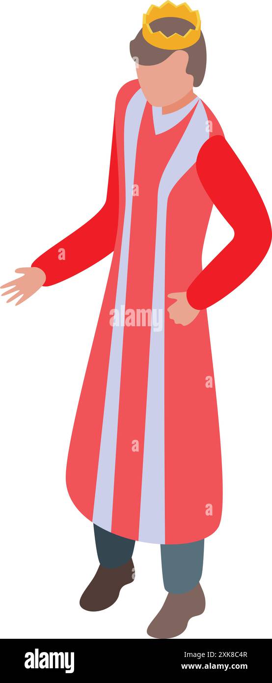 King in red royal robes is standing with one hand on his hip Stock ...