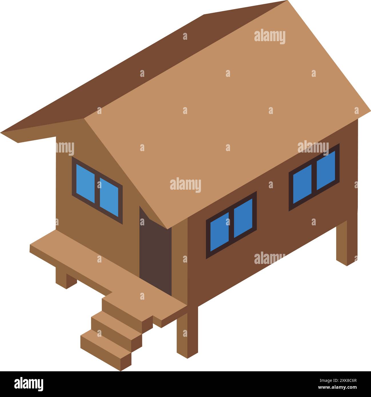 Isometric wooden stilt house with porch and stairs Stock Vector Image ...